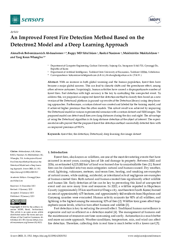 Pdf An Improved Forest Fire Detection Method Based On The Detectron2