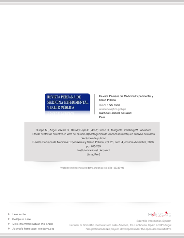 (PDF) Efecto citotóxico selectivo in vitro de muricin H (acetogenina de ...