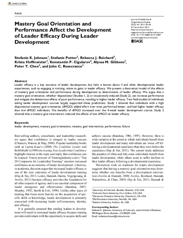 (PDF) Mastery Goal Orientation and Performance Affect the Development ...