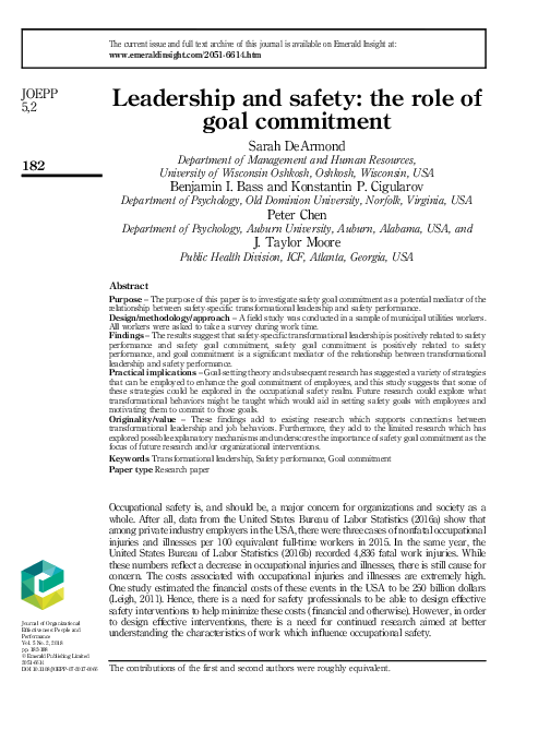 (PDF) Leadership and safety: the role of goal commitment