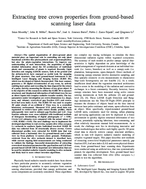 Pdf Extracting Tree Crown Properties From Ground Based Scanning Laser
