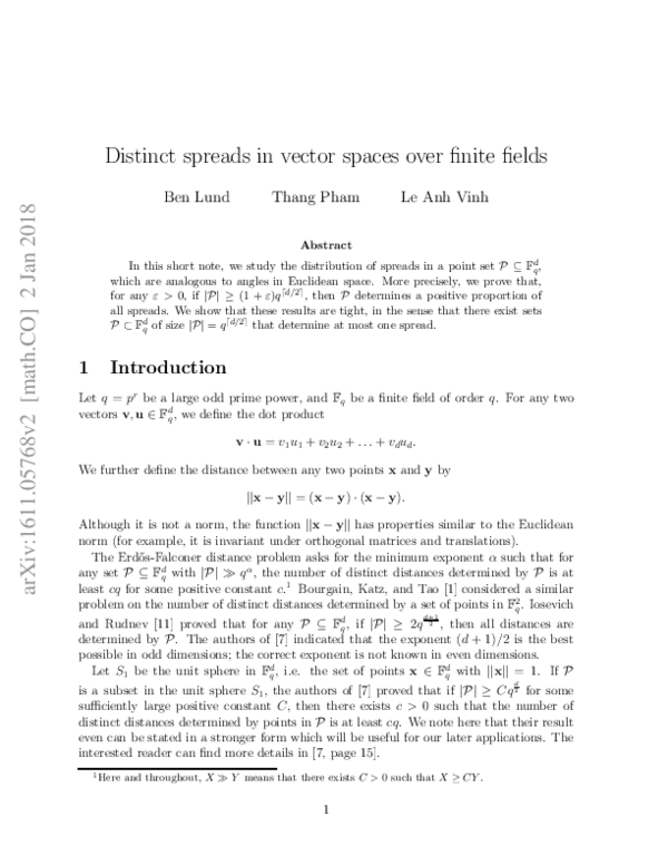(PDF) Distinct spreads in vector spaces over finite fields