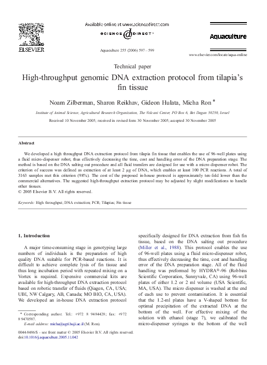 (PDF) High-throughput genomic DNA extraction protocol from tilapia's fin tissue