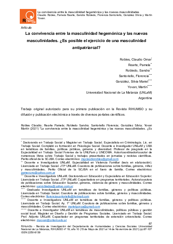 (PDF) La convivencia entre la masculinidad hegemónica y las nuevas masculinidades. ¿Es posible ...