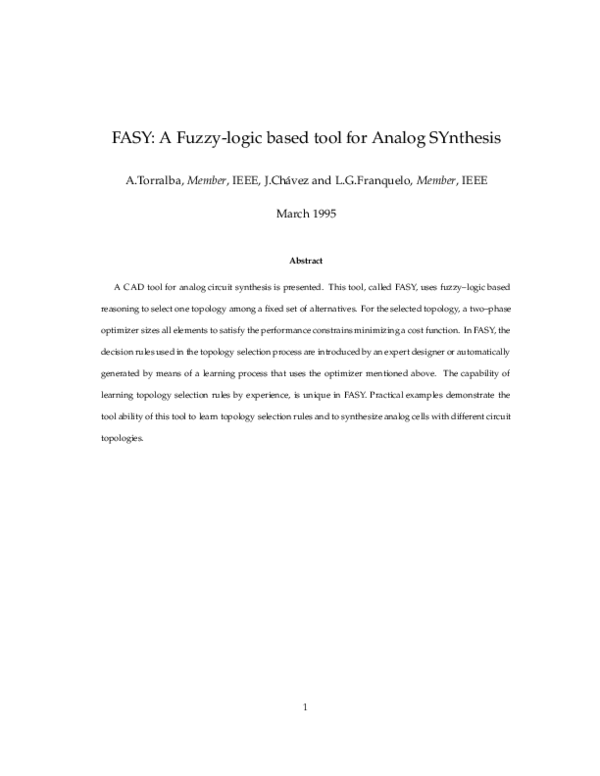 Pdf Fasy A Fuzzy Logic Based Tool For Analog Synthesis 