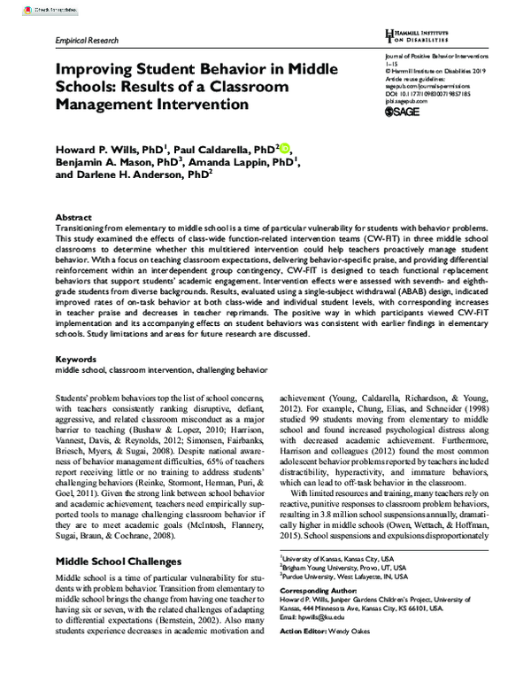 (PDF) Improving Student Behavior in Middle Schools: Results of a ...