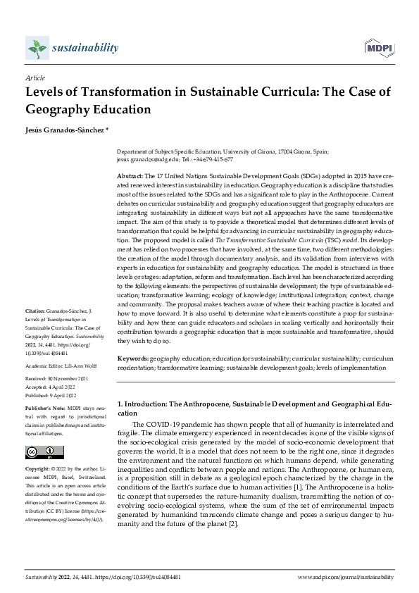 (PDF) Levels of Transformation in Sustainable Curricula: The Case of ...