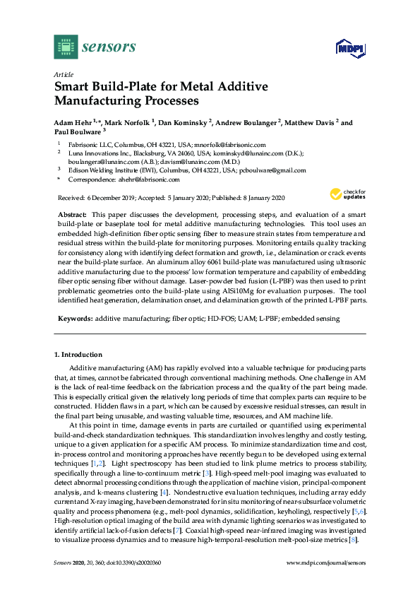 (PDF) Smart Build-Plate for Metal Additive Manufacturing Processes