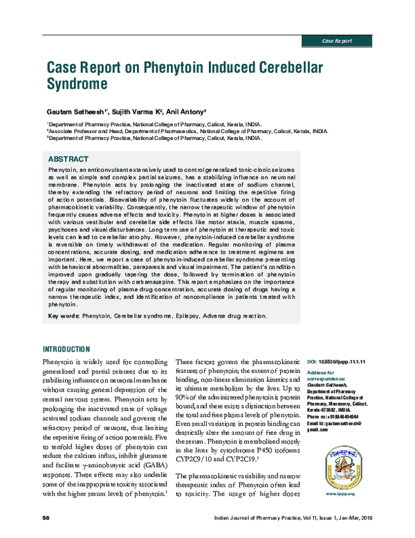 (PDF) Case Report on Phenytoin Induced Cerebellar Syndrome
