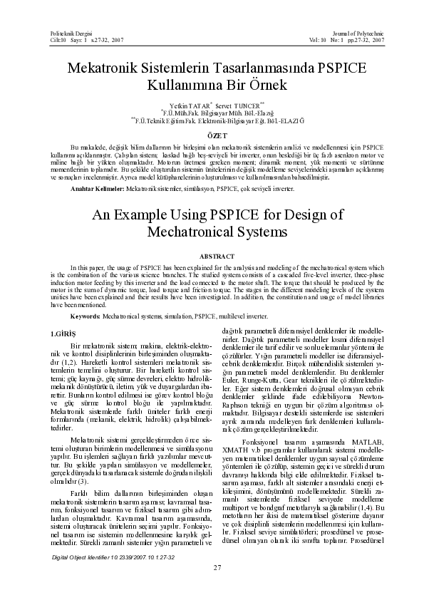 (PDF) An Example Using PSPICE for Design of Mechatronical Systems