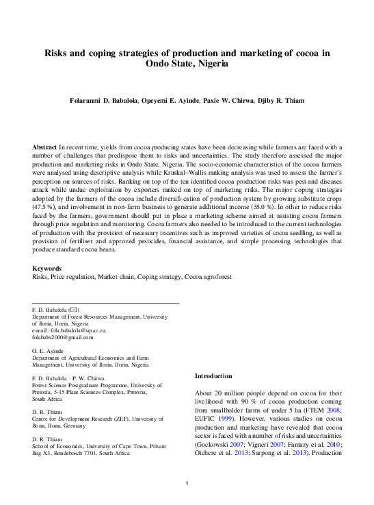 (PDF) Risks and coping strategies of production and marketing of cocoa ...