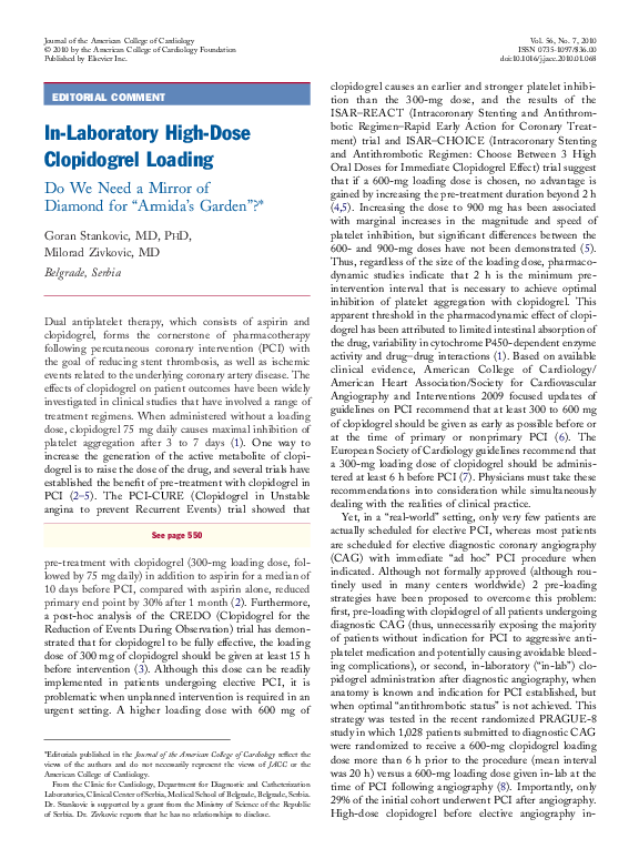 (PDF) In-Laboratory High-Dose Clopidogrel Loading