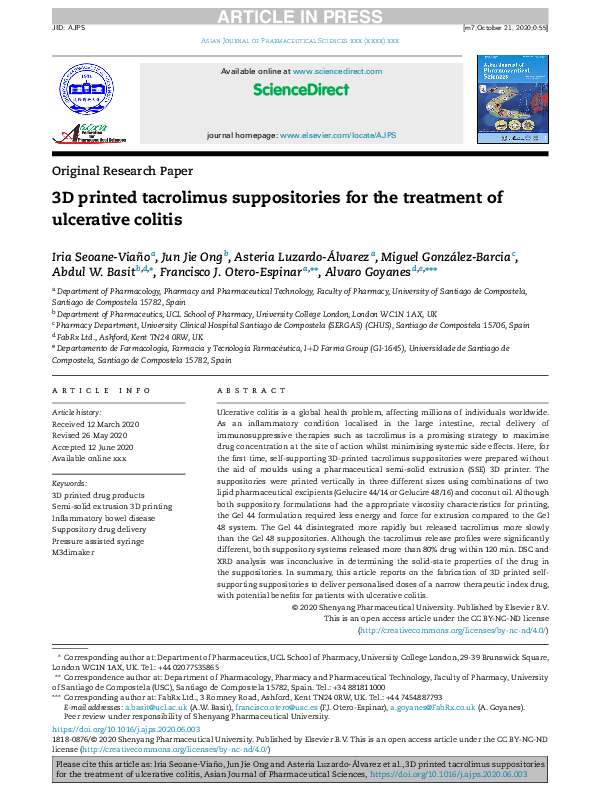 (PDF) 3D printed tacrolimus suppositories for the treatment of ...
