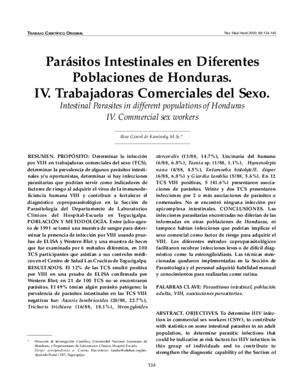 (PDF) Parásitos Intestinales en Diferentes Poblaciones de Honduras. IV ...