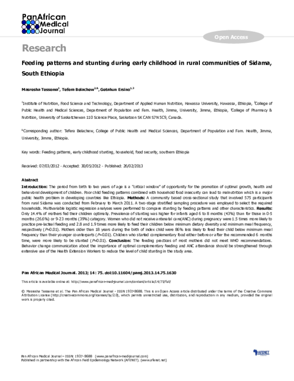 (PDF) Feeding patterns and stunting during early childhood in rural ...
