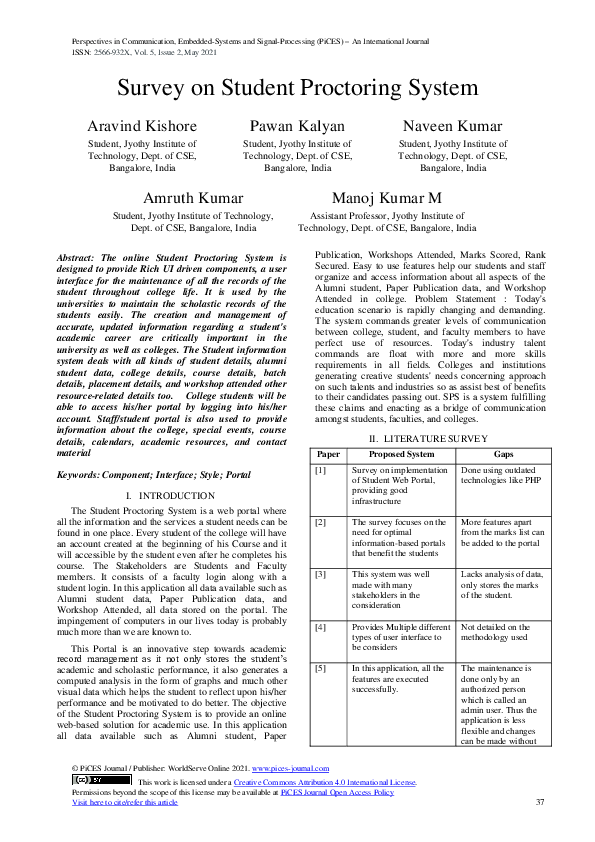 (PDF) A Survey on Student Proctoring System