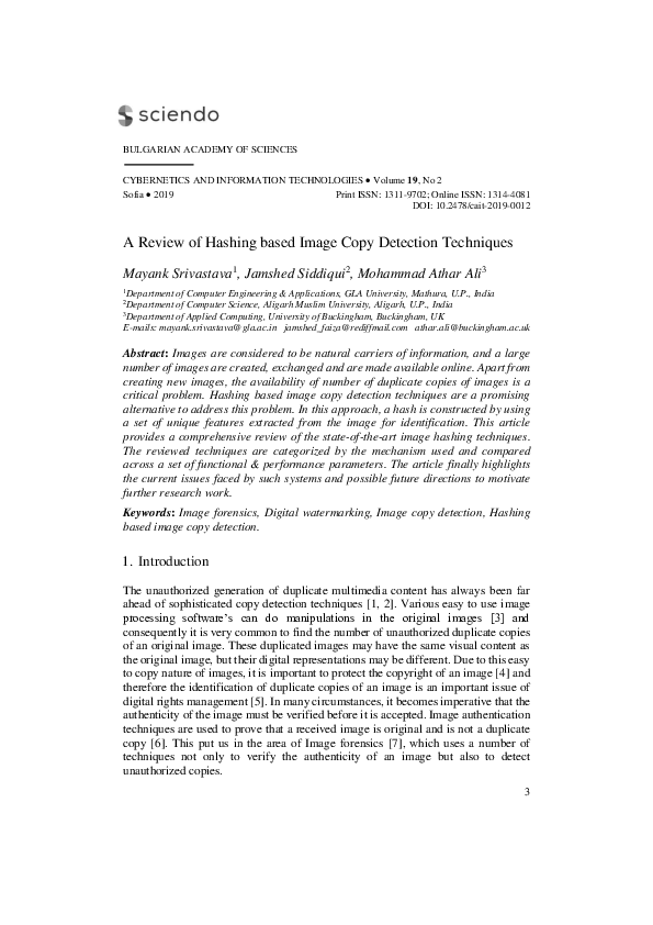Pdf A Review Of Hashing Based Image Copy Detection Techniques 