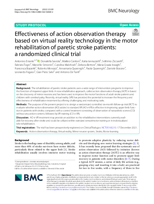 (PDF) Effectiveness of action observation therapy based on virtual ...