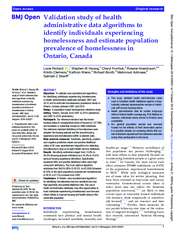 (PDF) Validation study of health administrative data algorithms to identify individuals ...