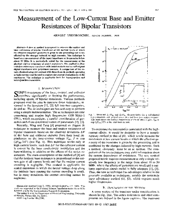 (PDF) Measurement of the low-current base and emitter resistances of ...