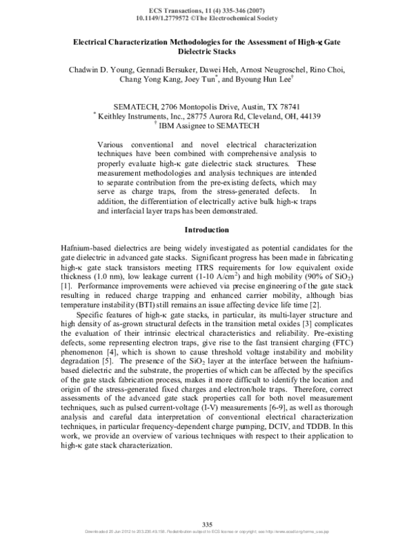 (PDF) Electrical Characterization Methodologies for the Assessment of ...