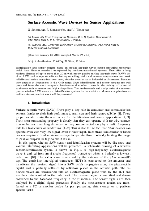 (PDF) Surface Acoustic Wave Devices for Sensor Applications