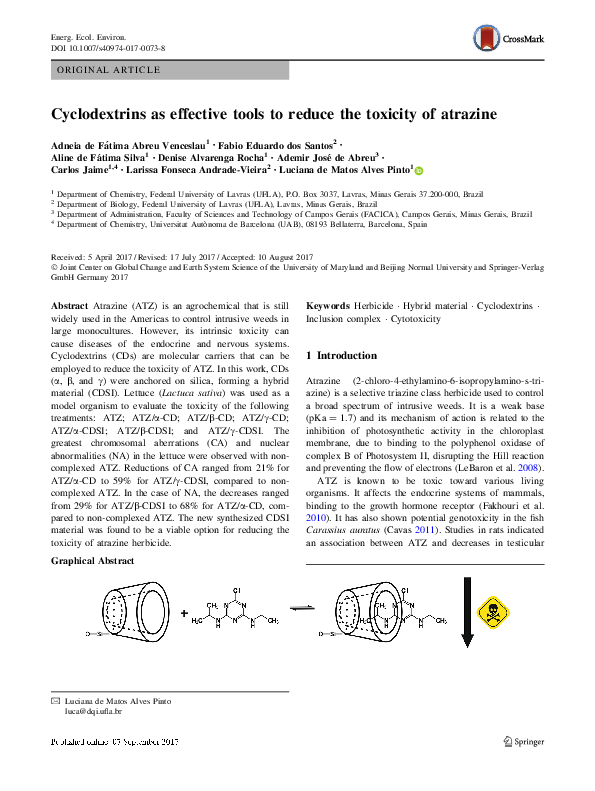 (PDF) Cyclodextrins as effective tools to reduce the toxicity of atrazine