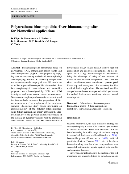 (PDF) Polyurethane biocompatible silver bionanocomposites for ...