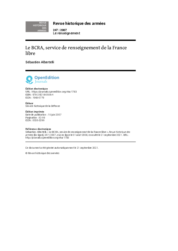 (PDF) Le BCRA, service de renseignement de la France libre