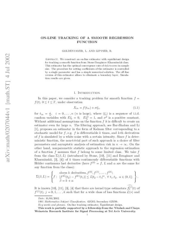 (PDF) On-line tracking of a smooth regression function | Lev ...
