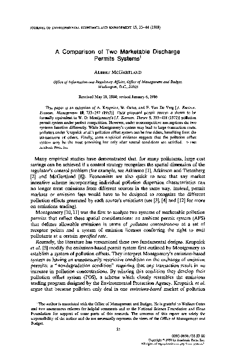 (PDF) A comparison of two marketable discharge permits systems