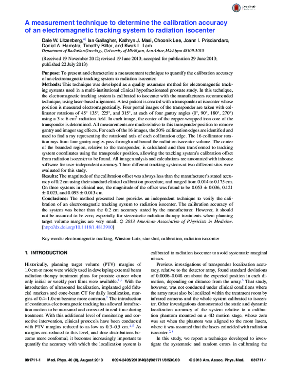 A measurement technique to determine the calibration accuracy of an ...