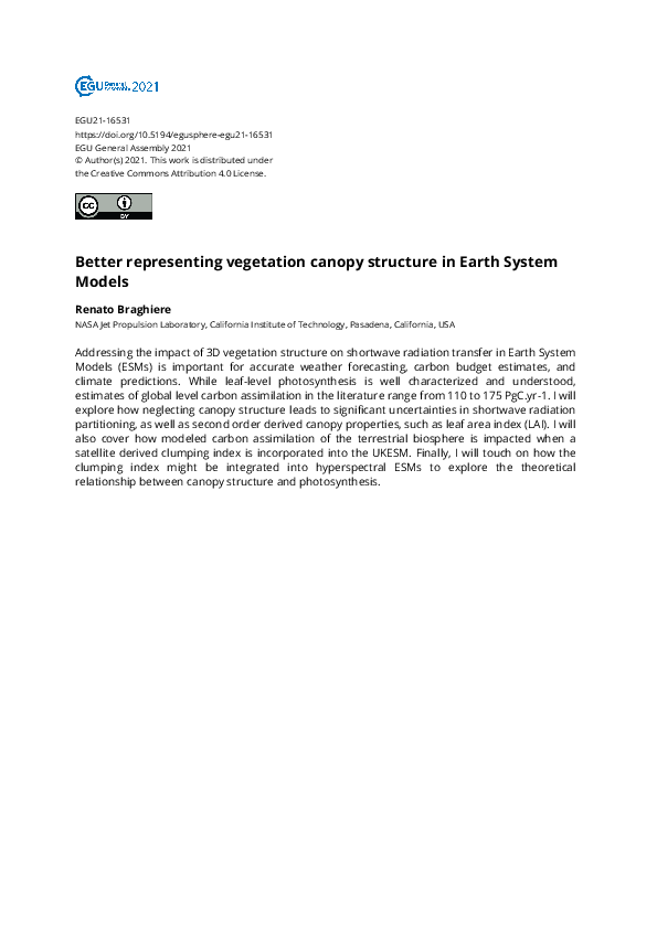 (PDF) Better representing vegetation canopy structure in Earth System ...
