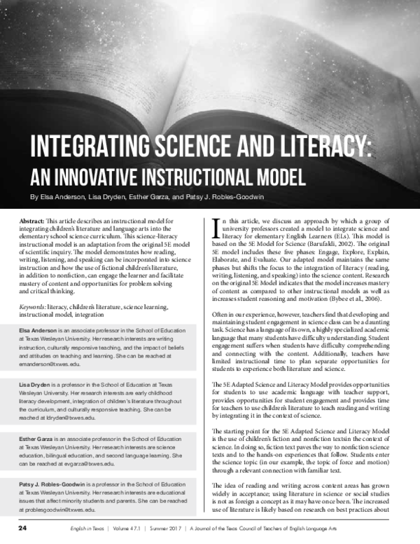(PDF) Integrating Science and Literacy: An Innovative Instructional Model