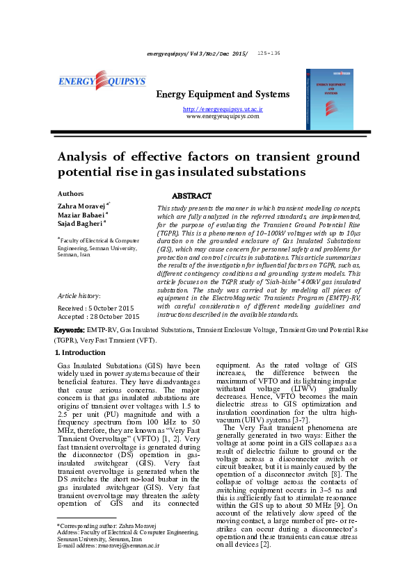 (PDF) Analysis of effective factors on transient ground potential rise in gas insulated substations