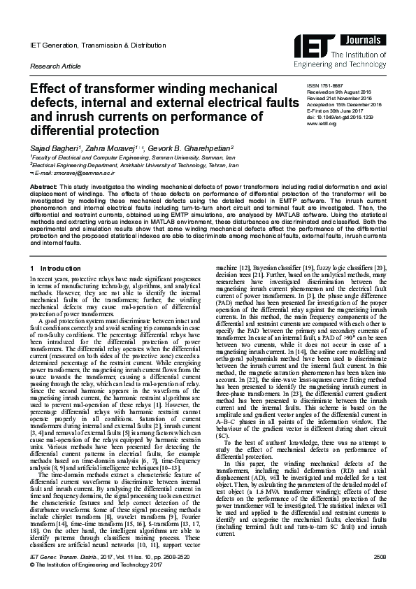 (PDF) Effect of transformer winding mechanical defects, internal and ...