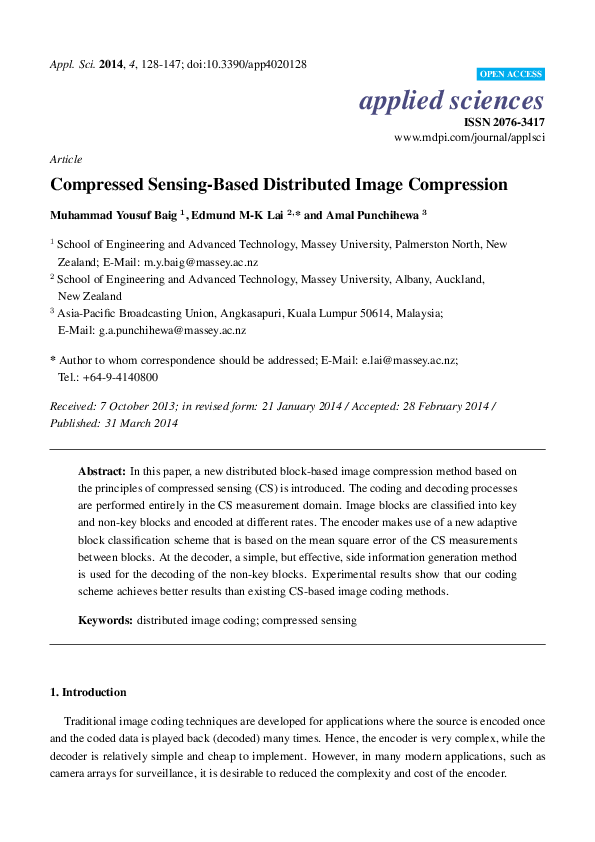 (PDF) Compressed Sensing-Based Distributed Image Compression