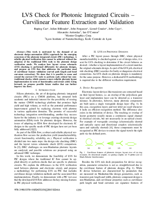 (PDF) LVS Check for Photonic Integrated Circuits – Curvilinear Feature Extraction and Validation ...