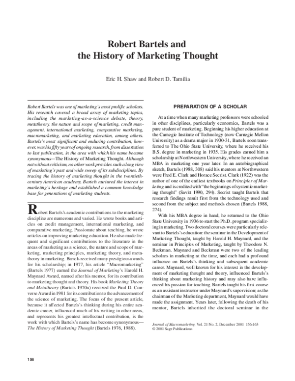 (PDF) Robert Bartels and the History of Marketing Thought