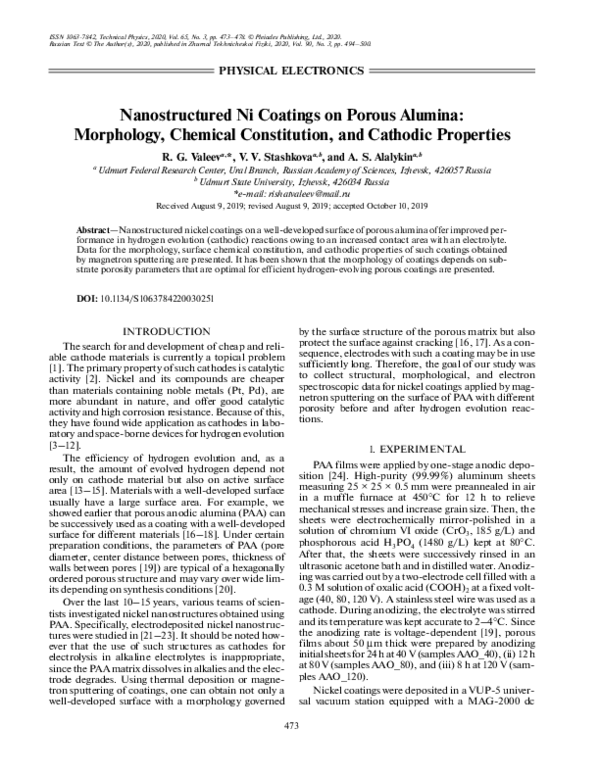 (PDF) Nanostructured Ni Coatings on Porous Alumina: Morphology, Chemical Constitution, and ...