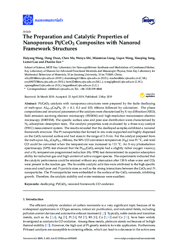 Pdf The Preparation And Catalytic Properties Of Nanoporous Pt Ceo2 Composites With Nanorod