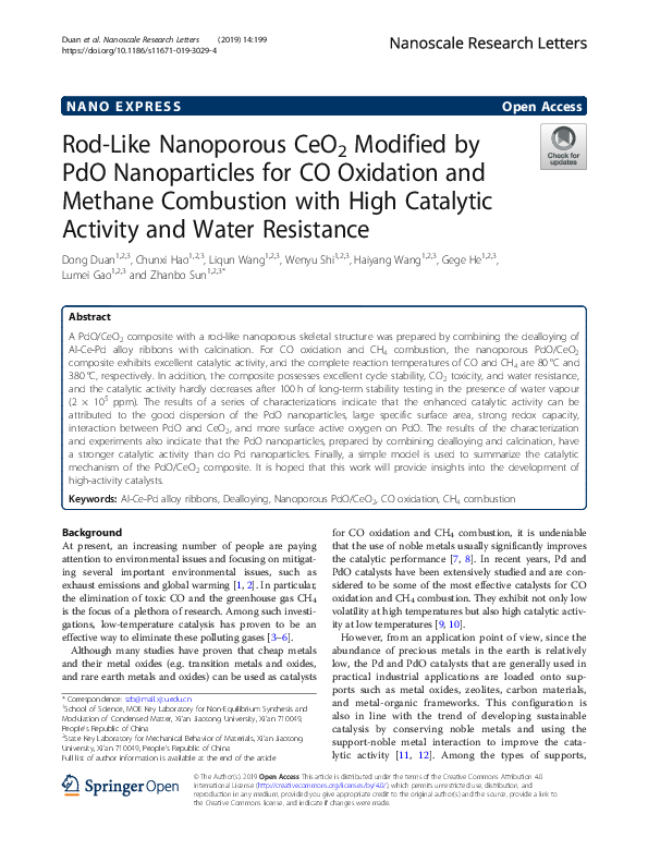 Pdf Rod Like Nanoporous Ceo2 Modified By Pdo Nanoparticles For Co Oxidation And Methane