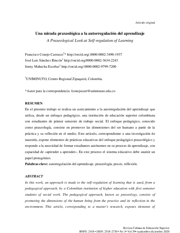 (PDF) Una mirada praxeológica a la autorregulación del aprendizaje