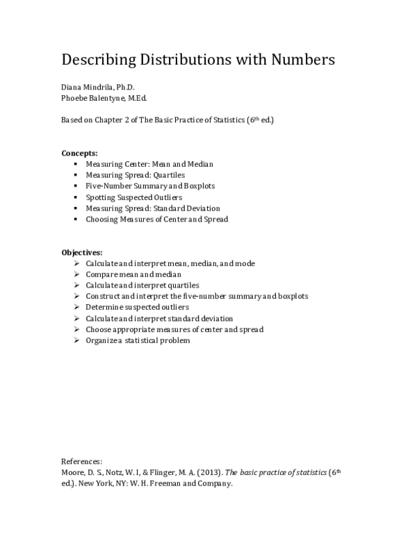 (PDF) Describing Distributions with Numbers