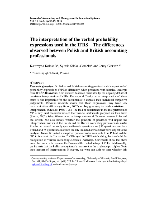 (PDF) The interpretation of the verbal probability expressions used in ...