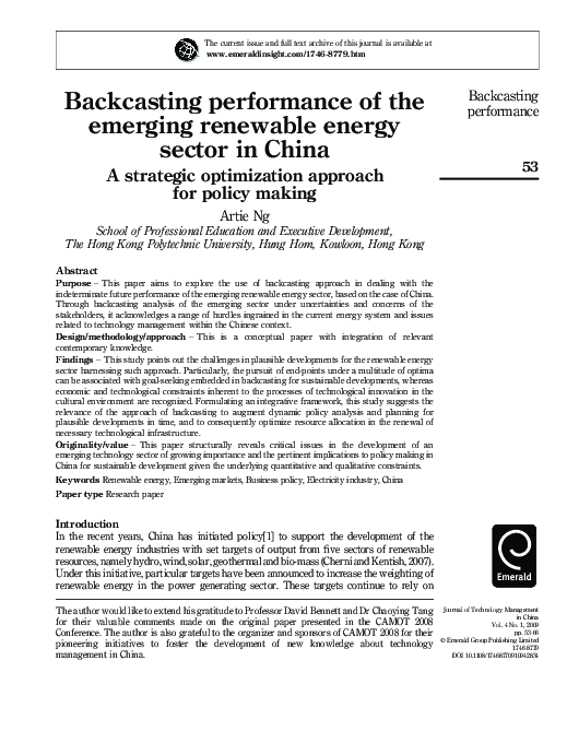 (PDF) Backcasting performance of the emerging renewable energy sector ...