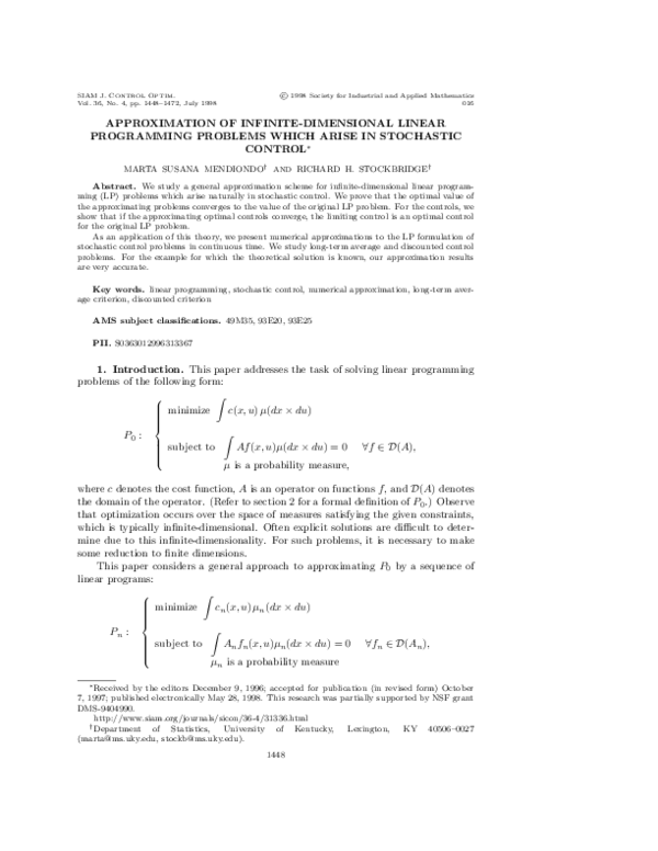 (PDF) Approximation of Infinite-Dimensional Linear Programming Problems which Arise in ...