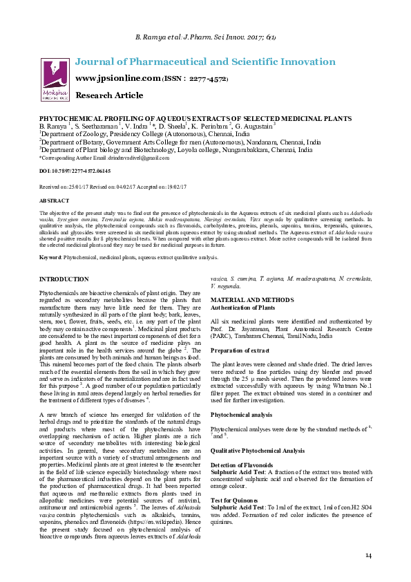 (PDF) Phytochemical Profiling of Aqueous Extracts of Selected Medicinal Plants