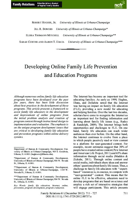 (PDF) Developing Online Family Life Prevention and Education Programs