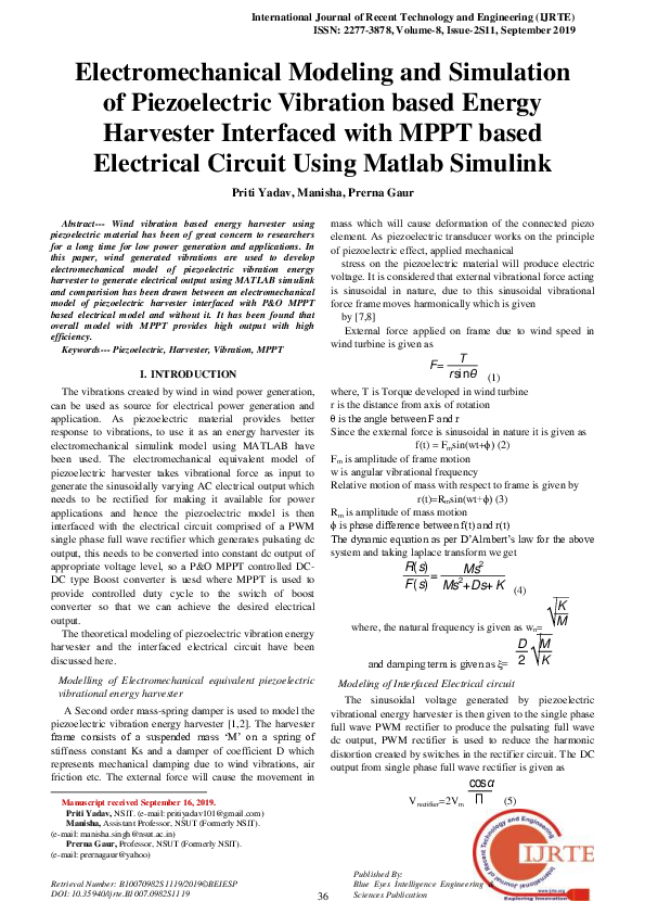 (PDF) Electromechanical Modeling and Simulation of Piezoelectric Vibration based Energy ...